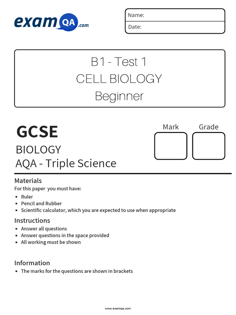 GCSE AQA Biology Cell Biology Test | PDF | Tissue (Biology) | Leaf