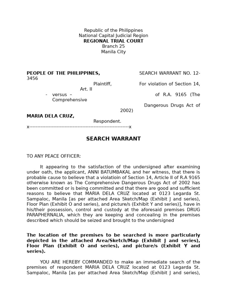 Search Warrant for Drug Violation Case | PDF | Search Warrant | Judiciaries