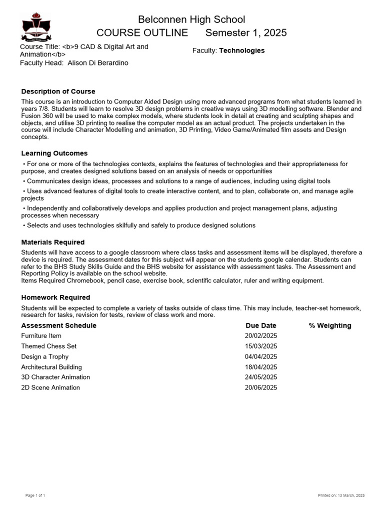 Course Outline 9 CAD Digital Art and Animation | PDF | 3 D Computer ...
