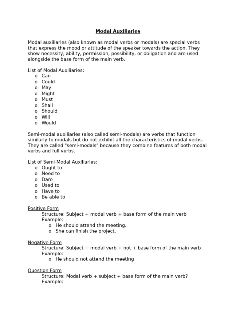 Understanding Modal Auxiliaries Explained | PDF | Verb | Grammar