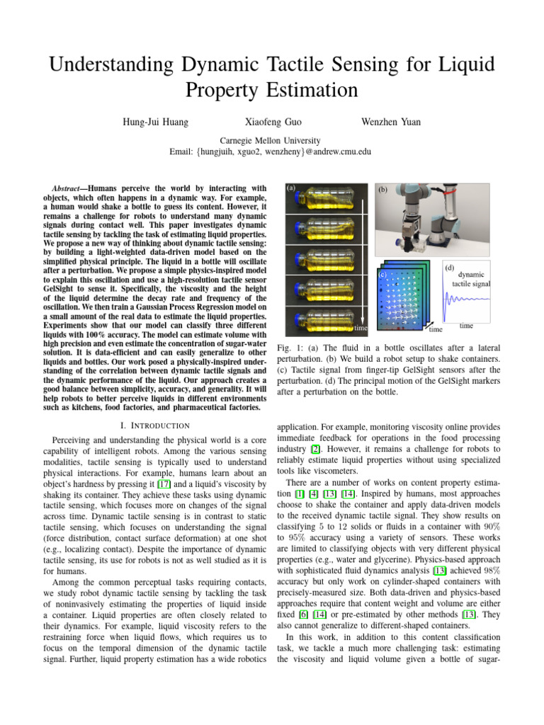 Understanding Dynamic Tactile Sensing For Liquid | PDF | Viscosity ...