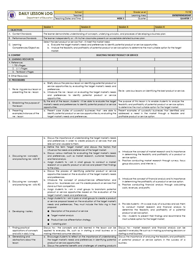 Entrep q1 Week5 (1) | PDF | Marketing Research | Evaluation