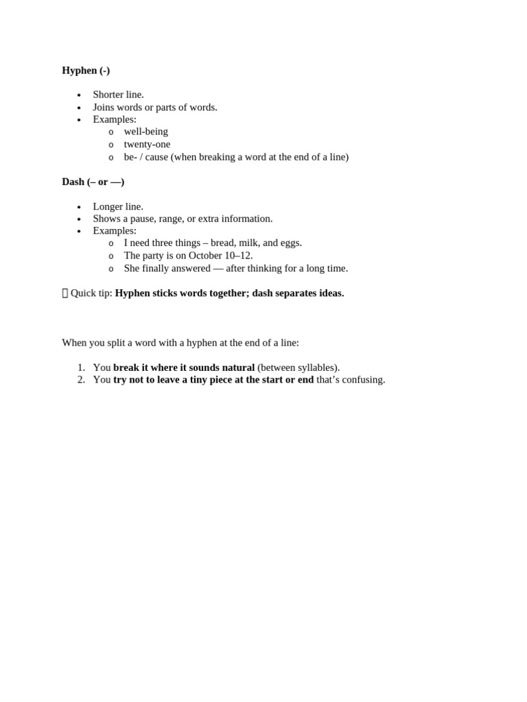 Hyphen Vs Dash | PDF
