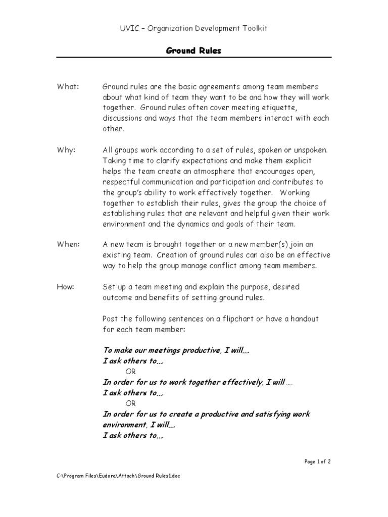 Ground Rules | PDF | Brainstorming | Organization Development