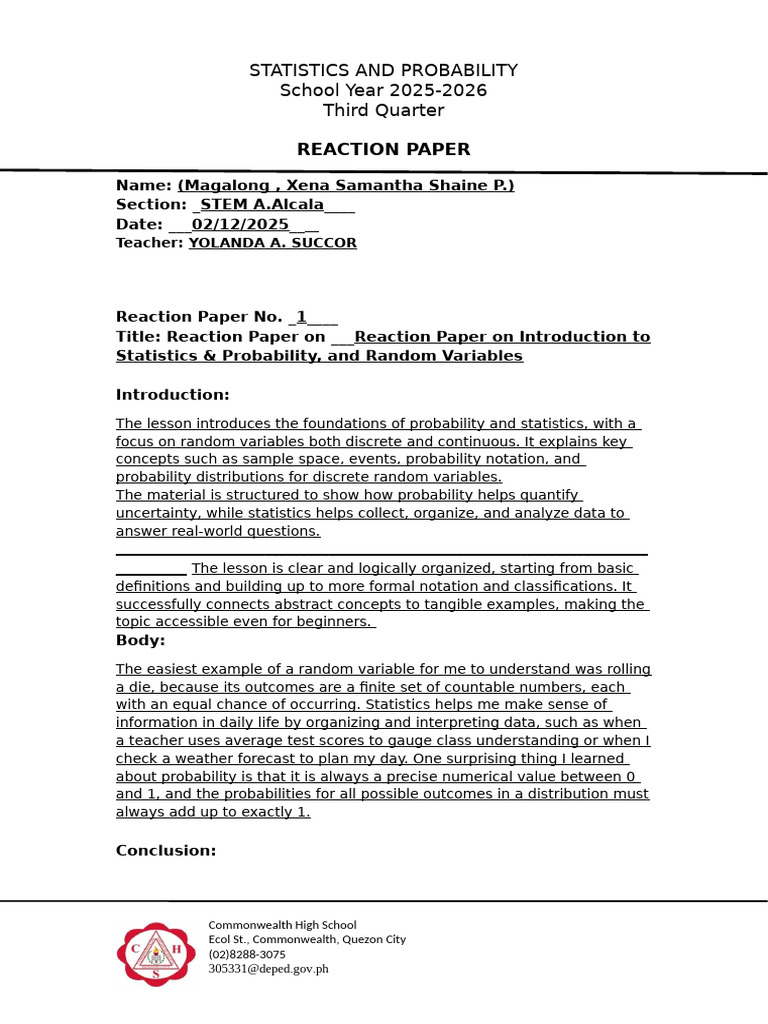 Reaction Paper Template1 | PDF