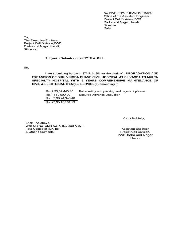 Bill Forwarding Letter Vbch | PDF