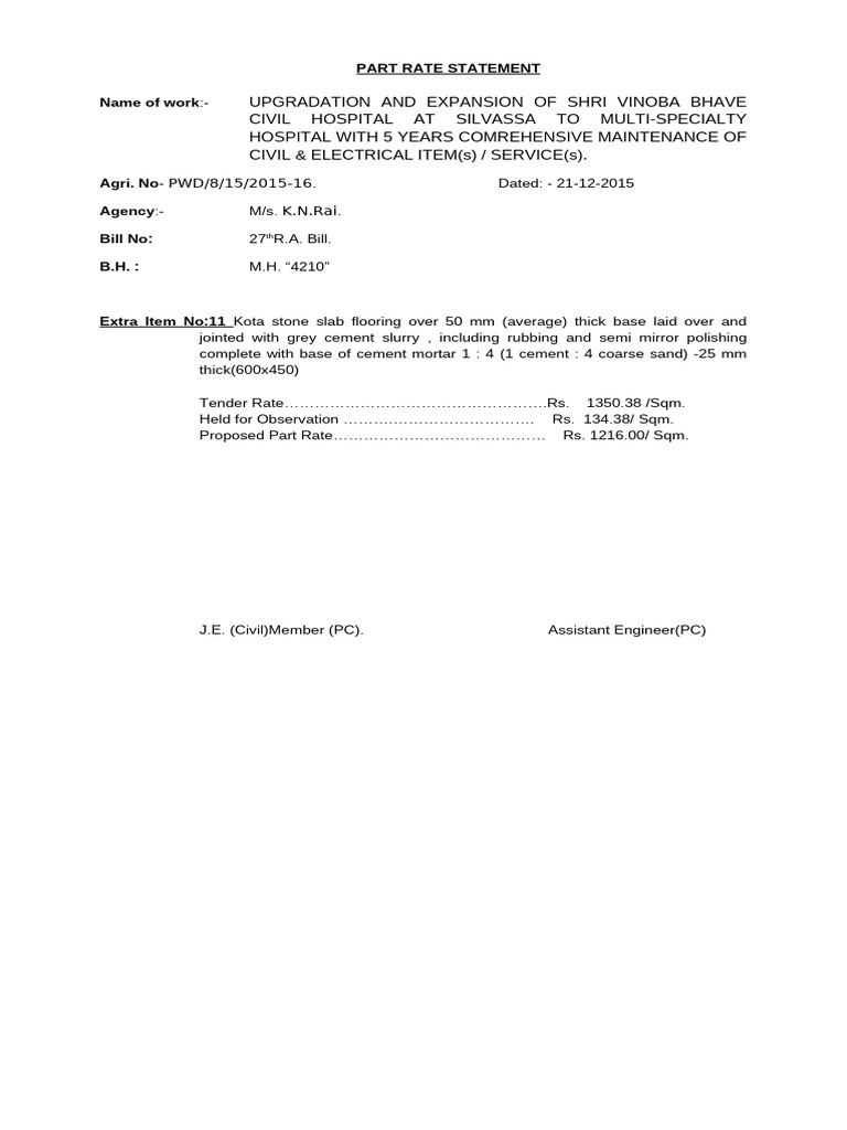 Part Rate Statement for Hospital Upgrade | PDF | Concrete | Cement