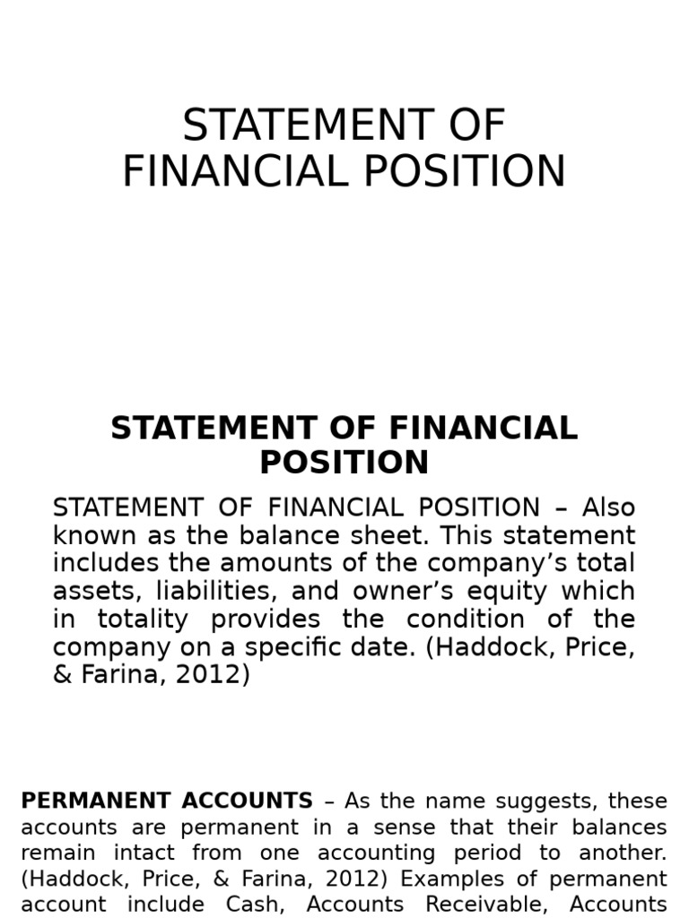 Statement of Financial Position | PDF | Balance Sheet | Equity (Finance)
