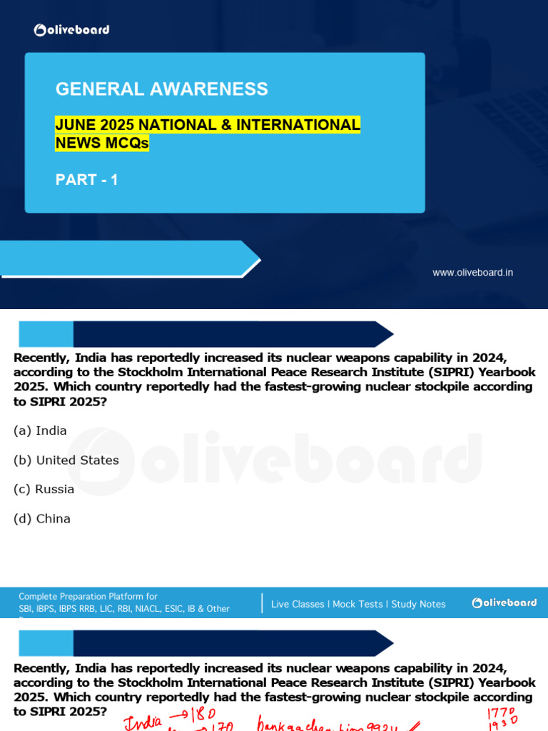 June 2025 National & International News MCQs | PDF | Nuclear Weapons ...