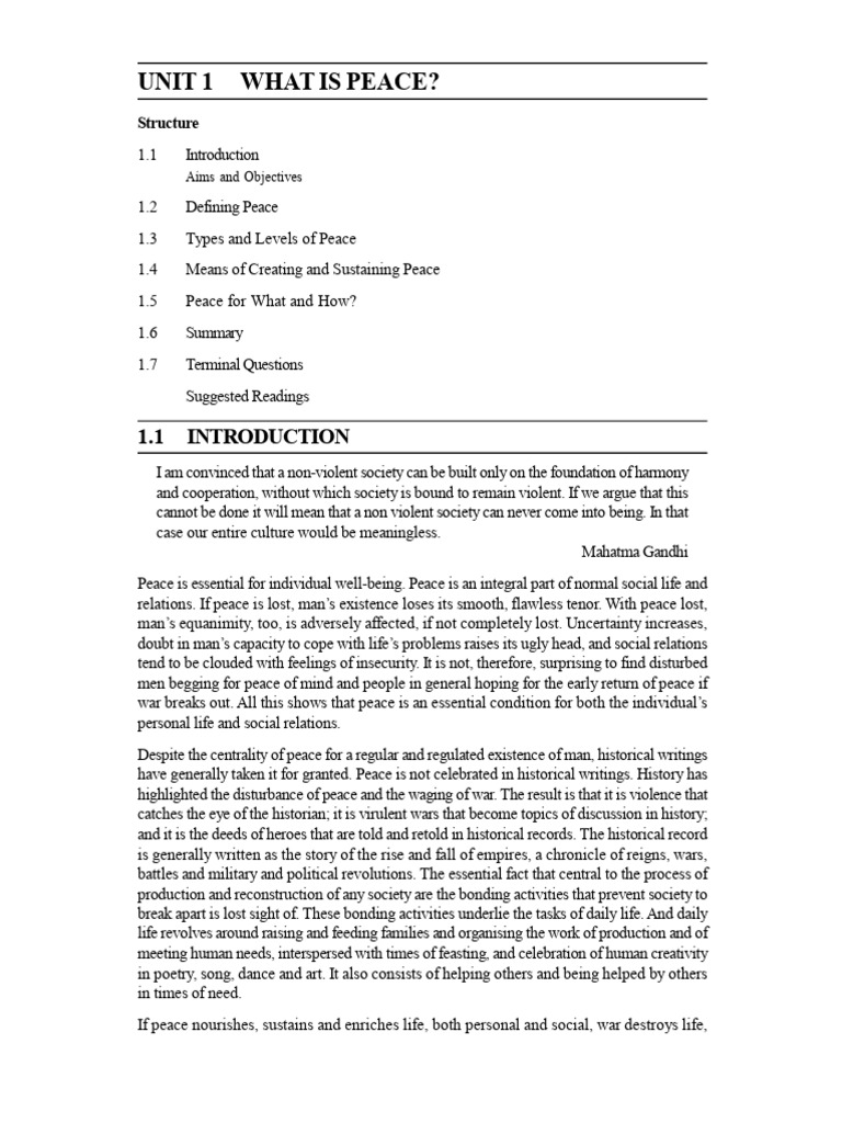 Peace (IGNOU) Philosophy Study Material | PDF | Peace | Violence