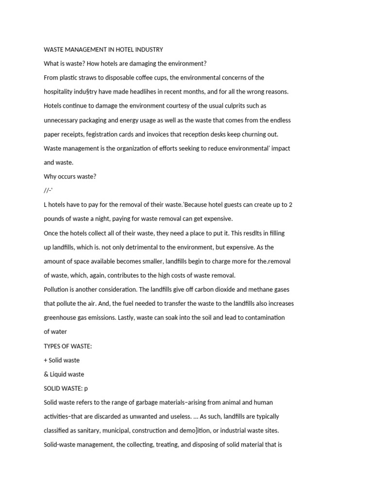 Waste Management in Hotel Industry | PDF | Waste | Incineration