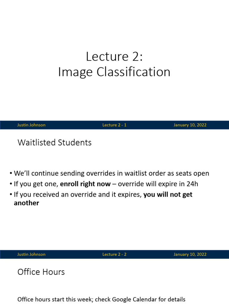 Image Classification Lecture Overview | PDF | Statistical ...