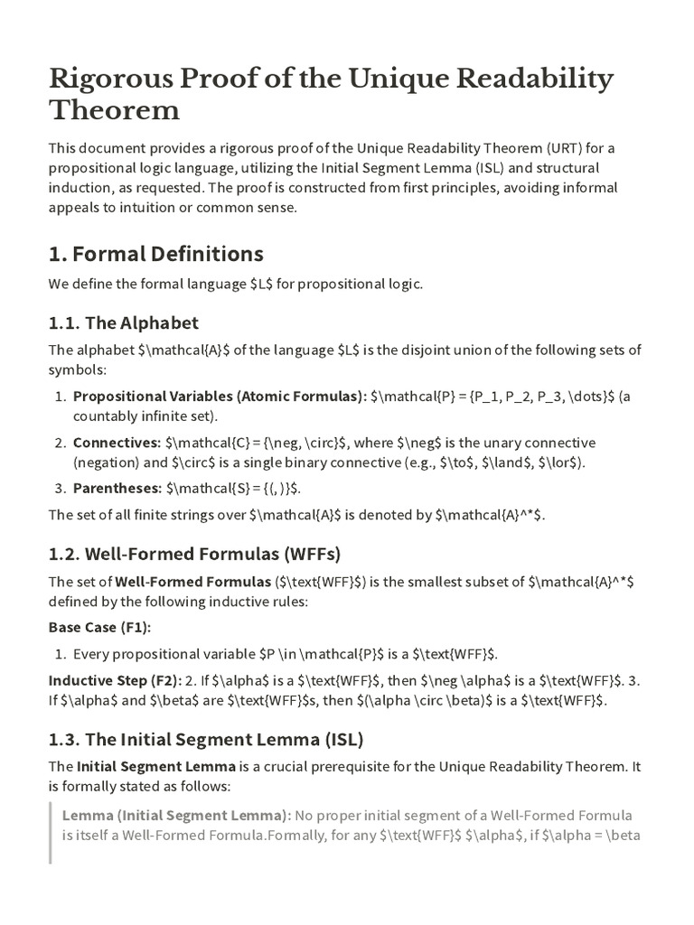 Unique Readability Theorem Proof | PDF | Set (Mathematics ...