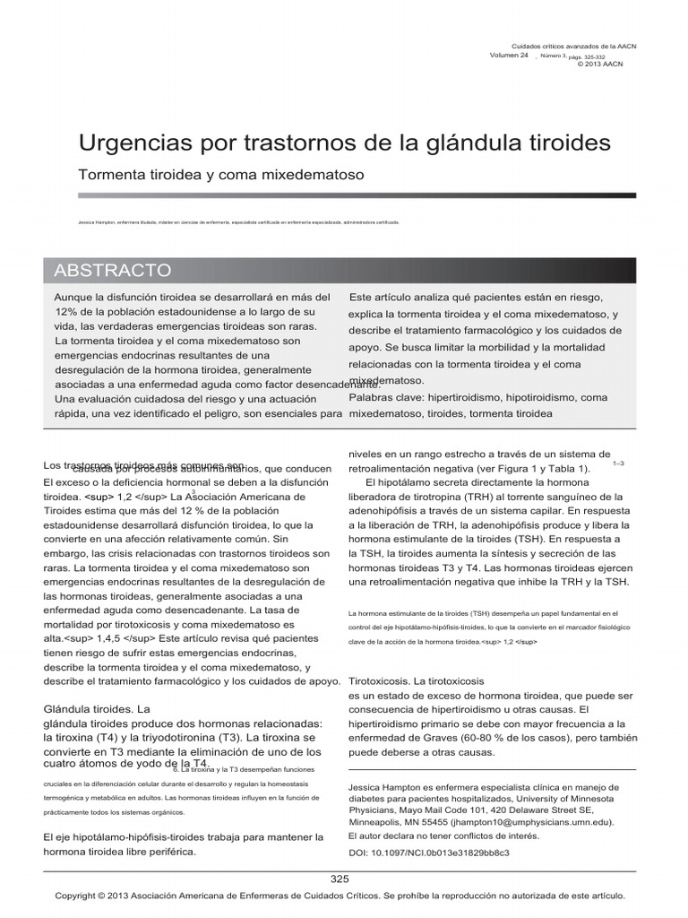 Tormenta tiroidea y coma mixedematoso | PDF | Hormona estimulante de la ...