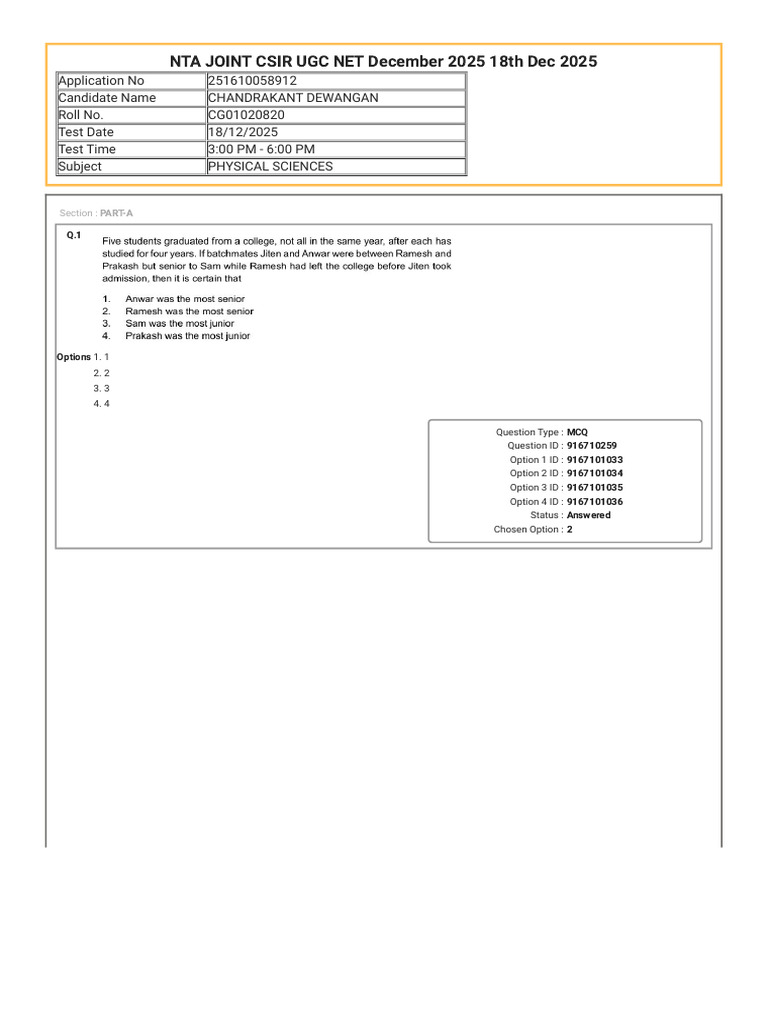 CSIR UGC NET Physical Sciences MCQs | PDF | Multiple Choice | Tests
