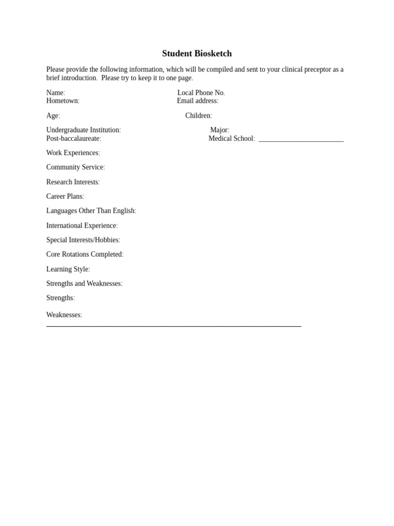 Student Biosketch Template for Preceptors | PDF