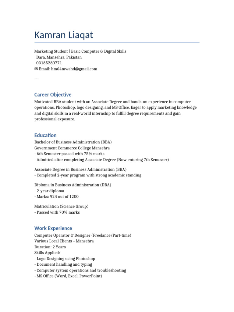 Kamran Khan CV | PDF