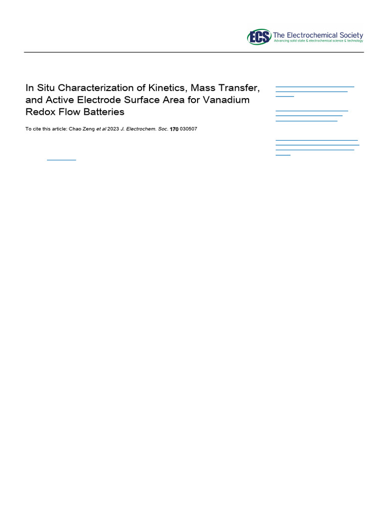 In Situ Analysis of Vanadium Flow Batteries | PDF | Electrochemistry ...