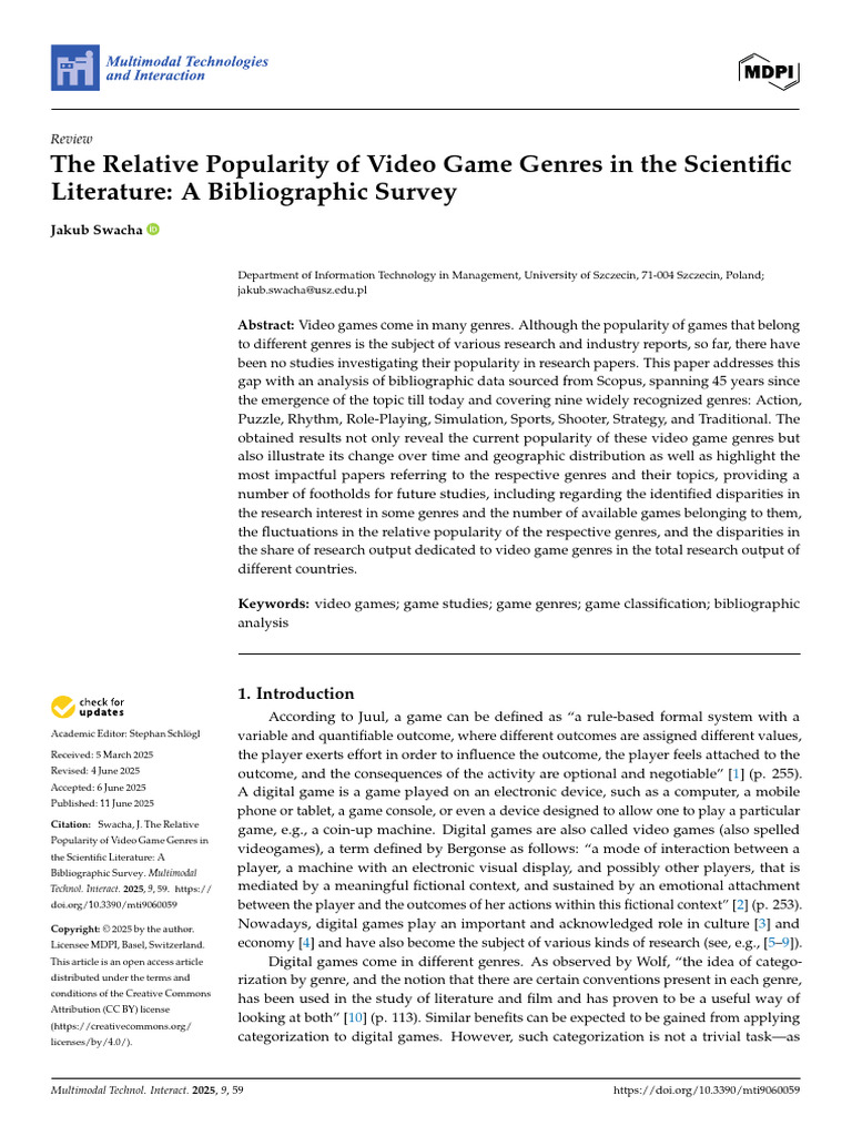 Popularity of Video Game Genres in Research | PDF | Video Games ...