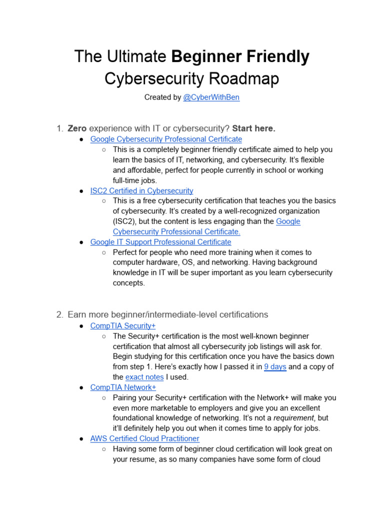 Copy of the Ultimate Beginner Friendly Cybersecurity Roadmap | PDF ...