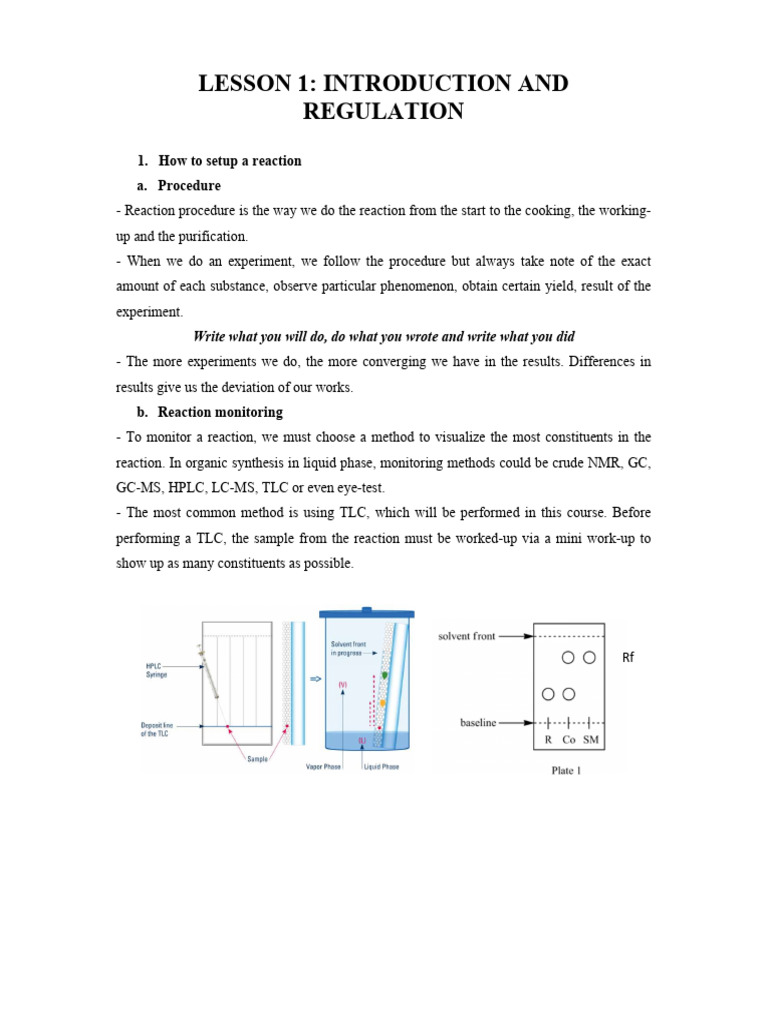 Organic Reaction Setup and Monitoring Guide | PDF | Chromatography ...