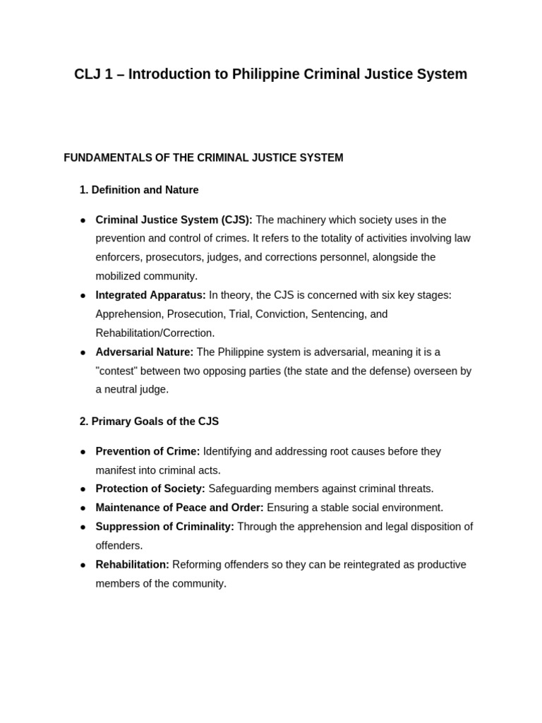 CLJ 1 - Introduction To Philippine Criminal Justice System | PDF