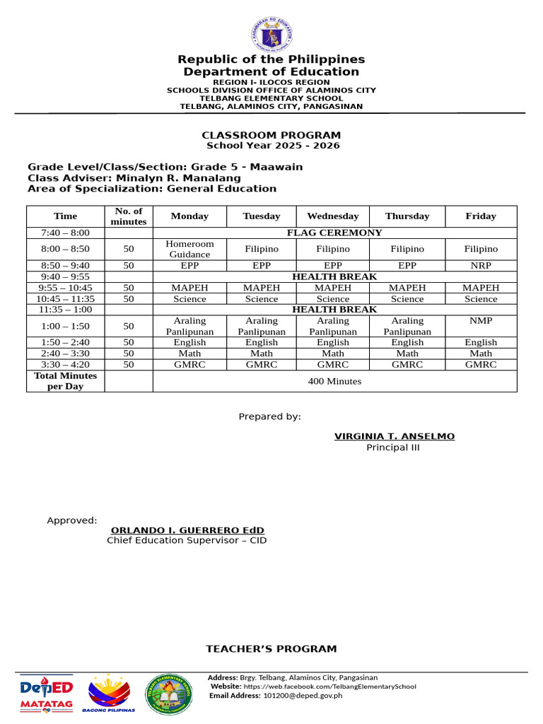 CLASS-PROGRAM-Matatag 2024-2025 | PDF | Email | Southeast Asia