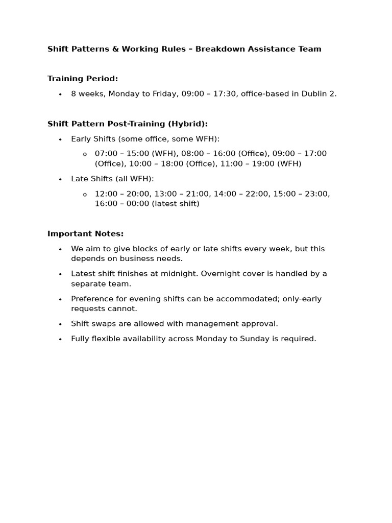 The AA - Shift Patterns - Breakdown Assistance Nov 2025 | PDF