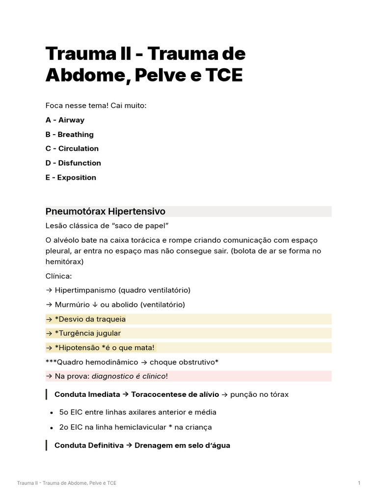 Trauma II - Trauma de Abdome Pelve e TCE | PDF