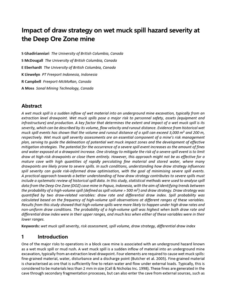 Impact of Draw Strategy On Wet Muck Spill Hazard Severity at The Deep ...