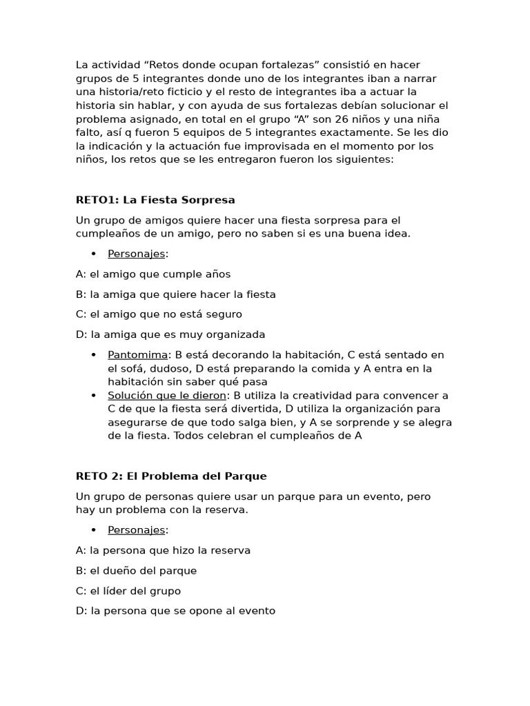 TERCER DÍA DE TALLER, RETOS FICTICIOS PANTOMIMA | PDF