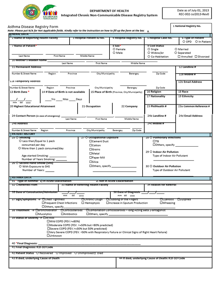 Asthma Disease Registry Form Guide | PDF | Chronic Obstructive ...