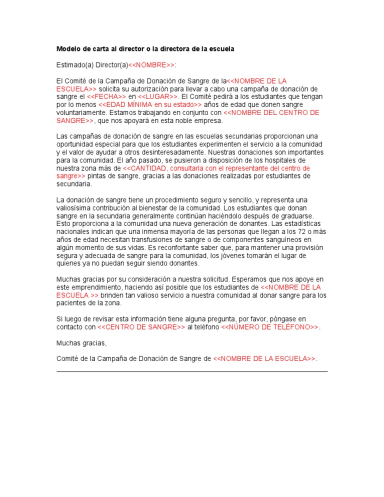 Modelo de Carta Al Director o La Directora de La Escuela | PDF ...