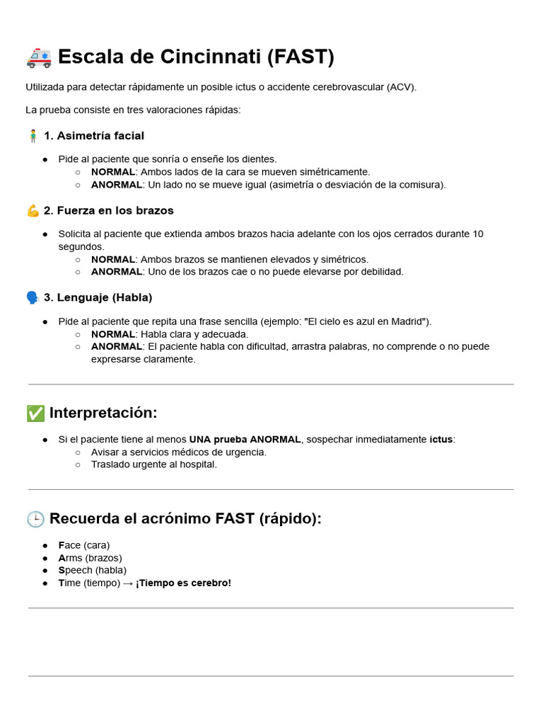 ? Escala de Cincinnati (FAST) y infarto | PDF | Infarto de miocardio ...