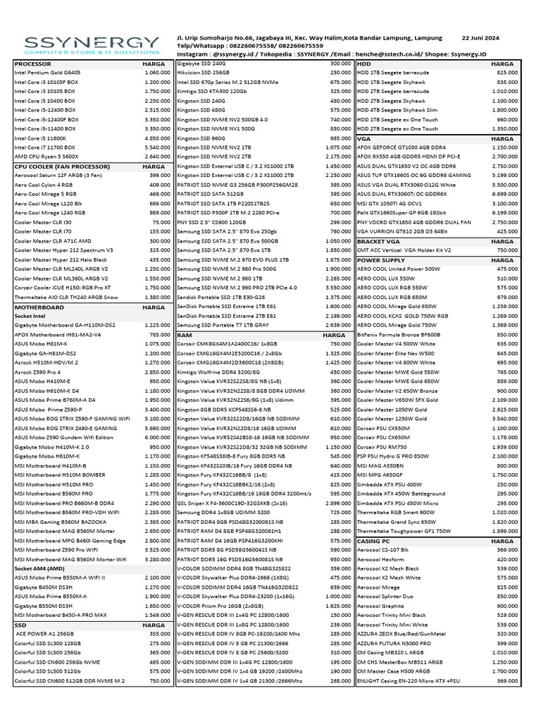 PC Components Price List 2024 | PDF | Printer (Computing) | Solid State ...