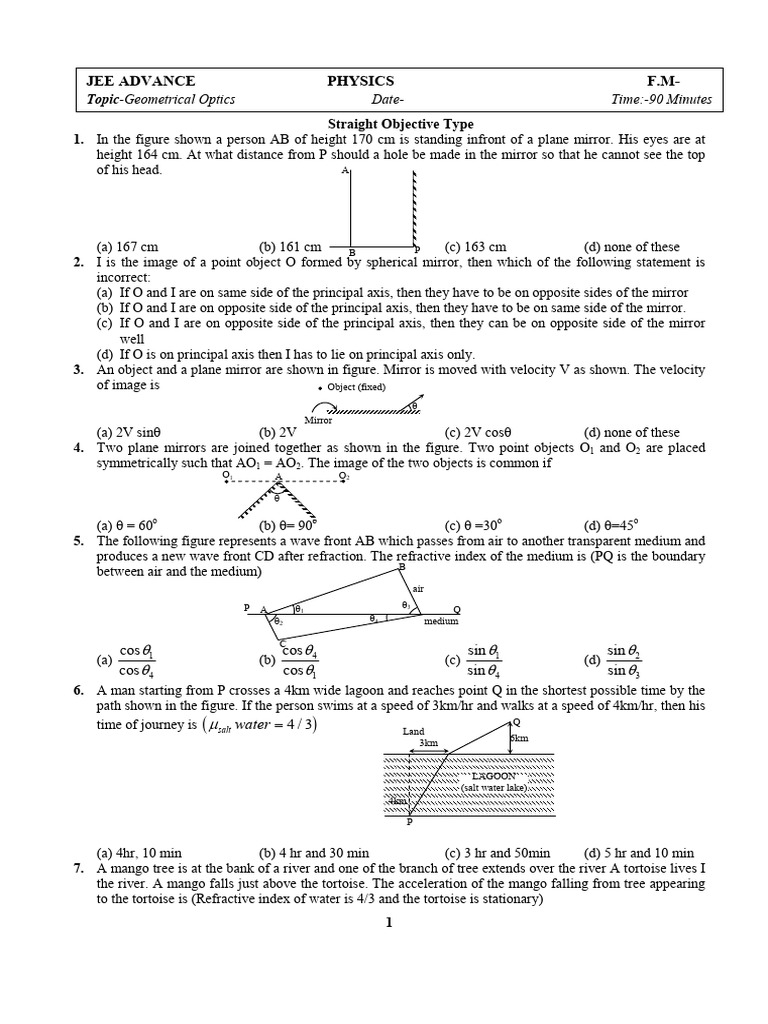 Ray Optics -Adv-01 | PDF | Refraction | Mirror