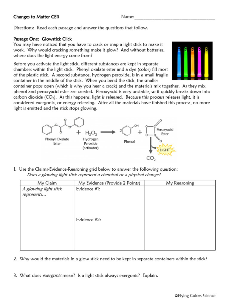 Changes to Matter: CER Activities | PDF | Popcorn | Seed