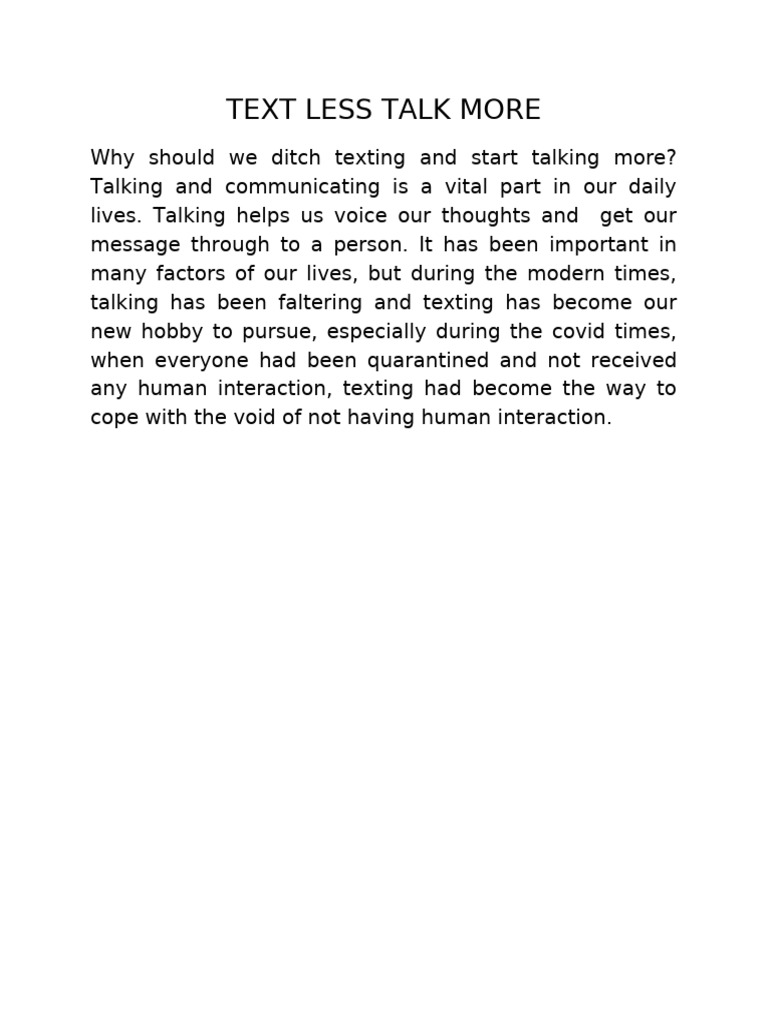 Text Less Talk More | PDF