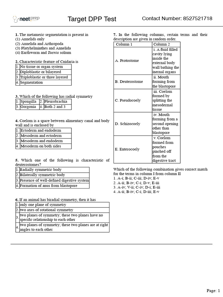 Target DPP Test | PDF | Anatomy | Biology