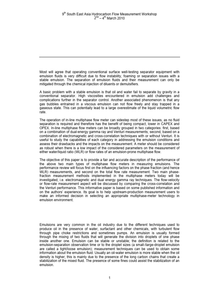 Emulsion Effects on Multiphase Flow Meters | PDF | Flow Measurement ...