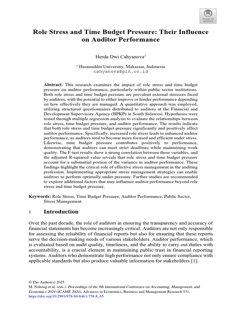 Role Stress and Time Budget Pressure Their Influence On Auditor ...