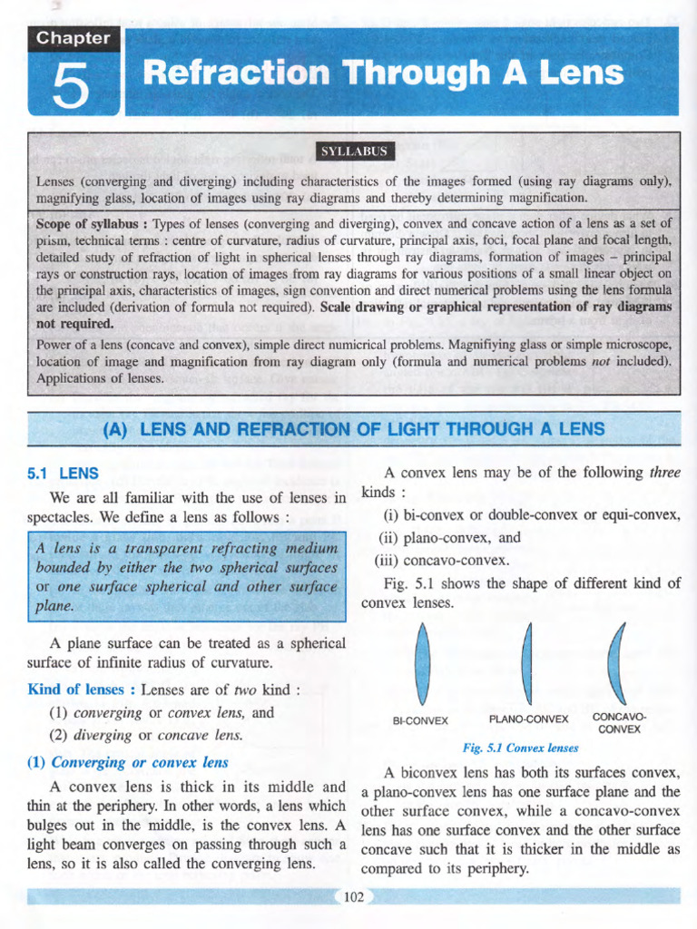 ICSE Selina Class 10 Physics Chapter 05 Refraction Through a Lens | PDF ...