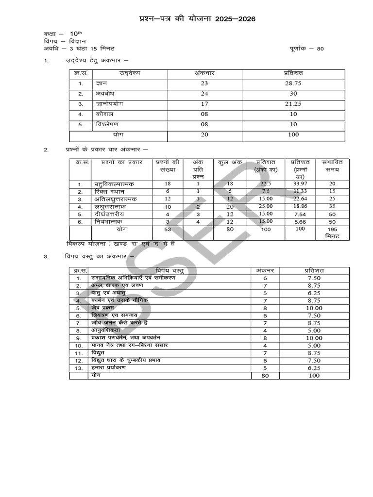 RBSE 10th Class Model Paper 2025 26 Science | PDF | Calcium | Chemical ...