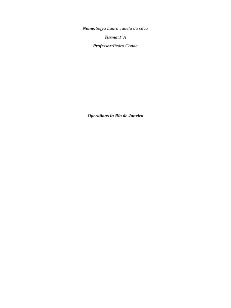 Operações No Rio de Janeiro .Sofya | PDF