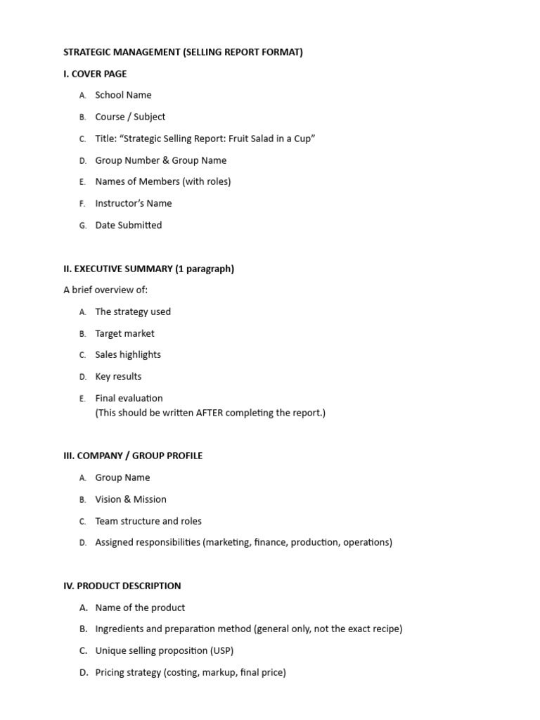 Strategic Management Selling Report Format | PDF | Strategic Management ...
