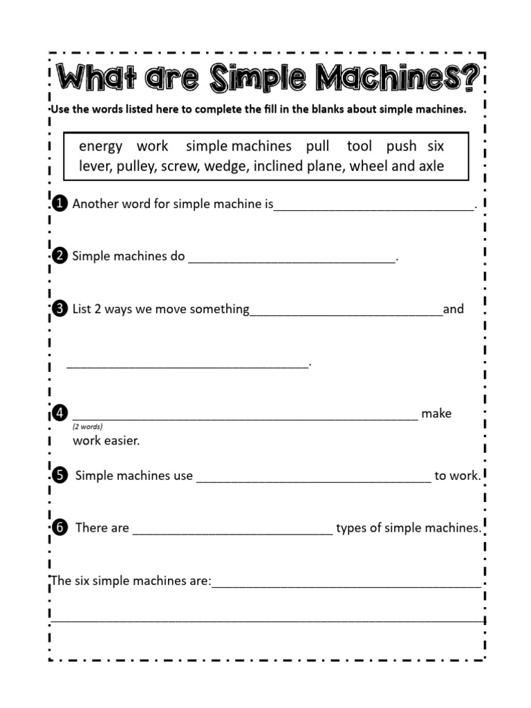 Simple Machines Worksheet Activities | PDF | Lever | Machines