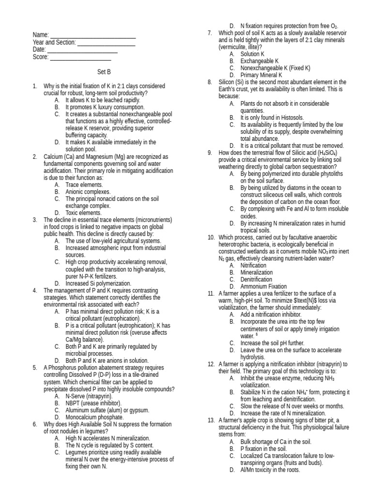 Chapter 2 Soils 2 Set B | PDF | Soil | Fertilizer