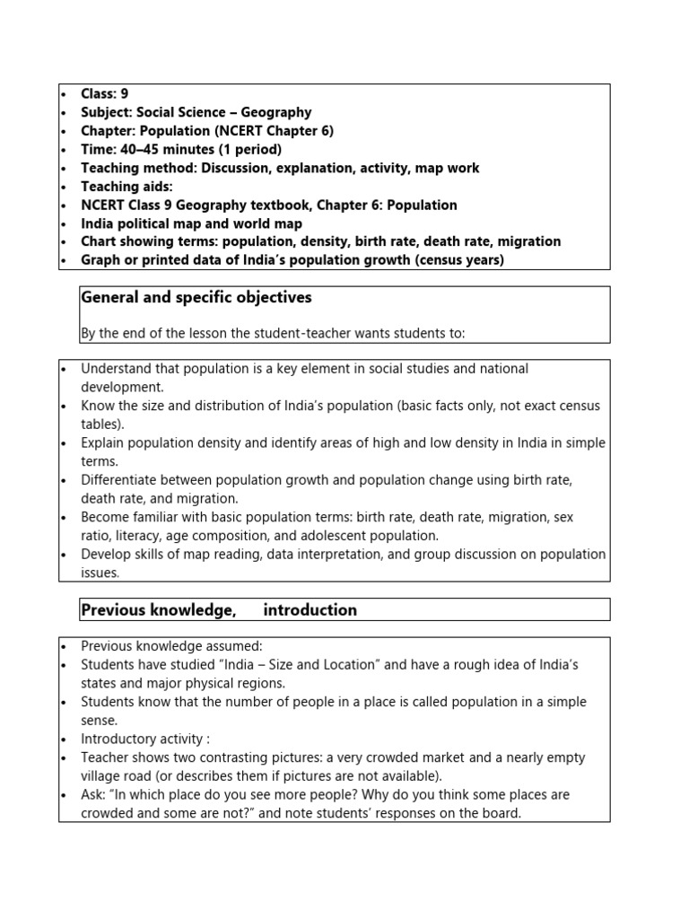 Population Lesson Plan | PDF | Knowledge | Teaching Method