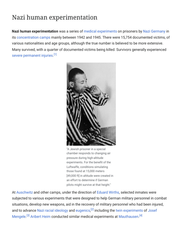 Nazi Human Experimentation - Wikipedia | PDF