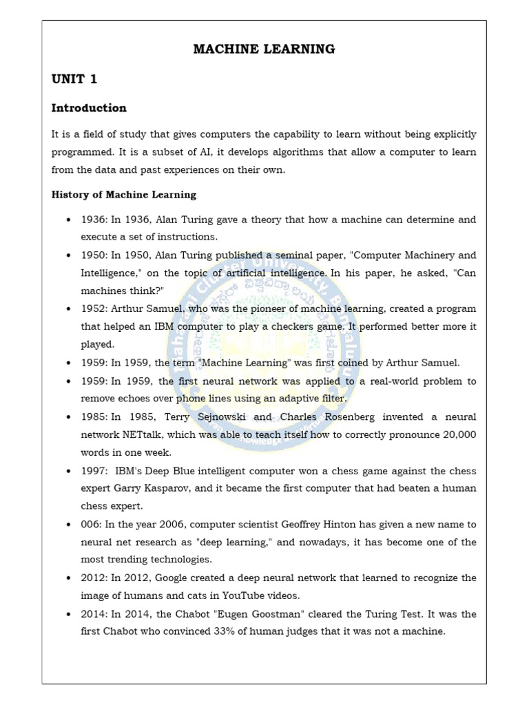 Machine Learning Unit 1 | PDF | Receiver Operating Characteristic ...